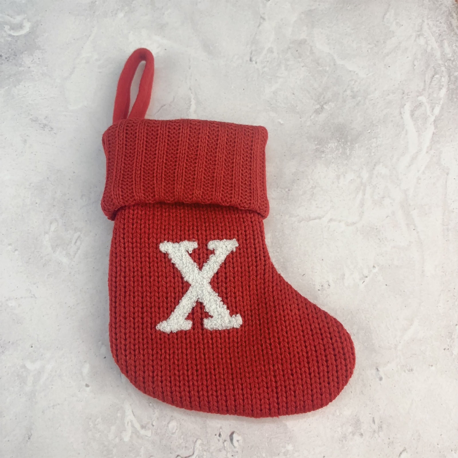 7 Inch Mini Monogram Stocking Red Christmas Initial Letter Cable Knit ...