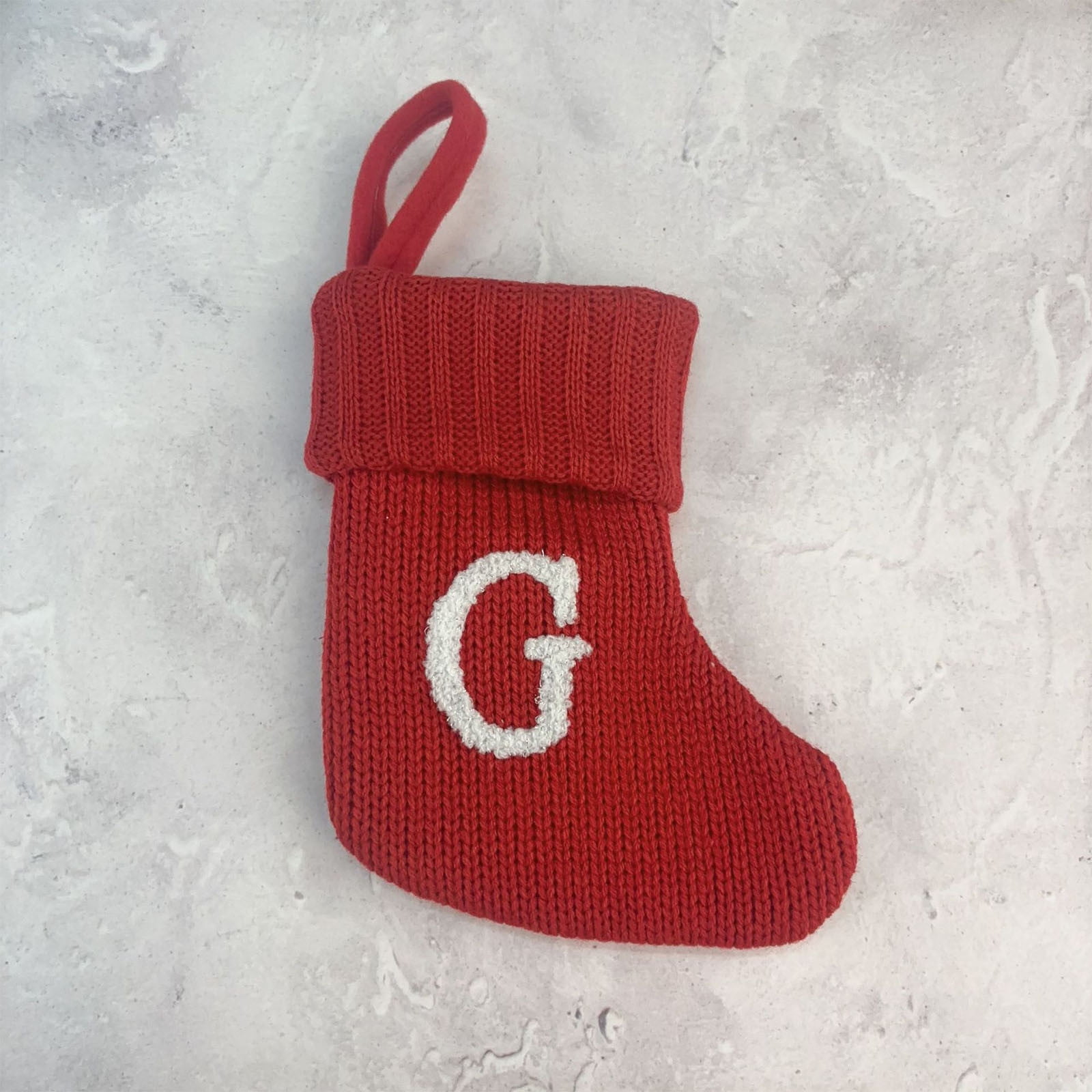 7 Inch Mini Monogram Stocking Red Christmas Initial Letter Cable Knit ...