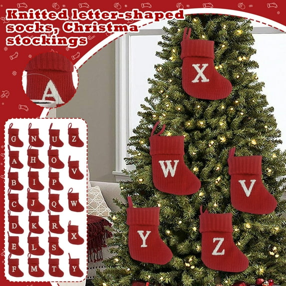7 Inch Mini Monogram Stocking Red Christmas Initial Letter Cable Knit ...
