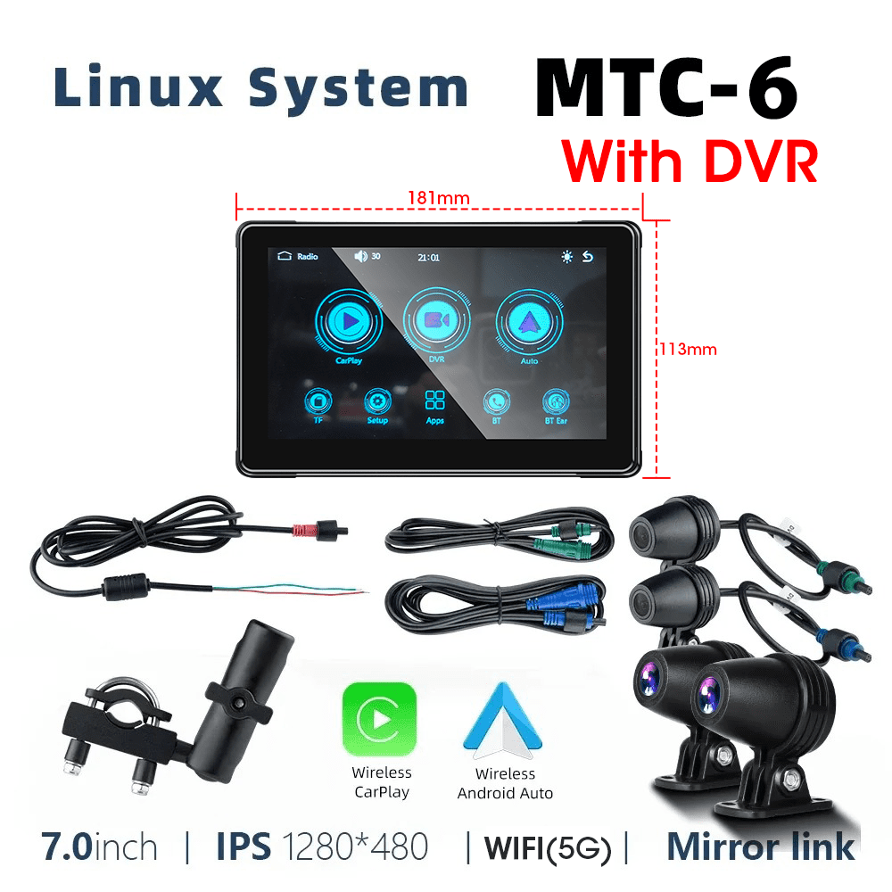 7 Inch Motorcycle Portable Navigation GPS Wireless Carplay Android Auto ...