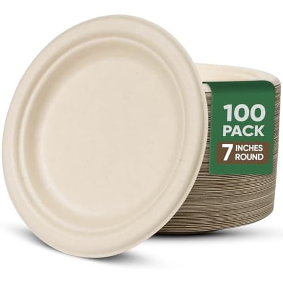 7 Inch Paper Plates 100 Pack - 100% Compostable Disposable Plates ...