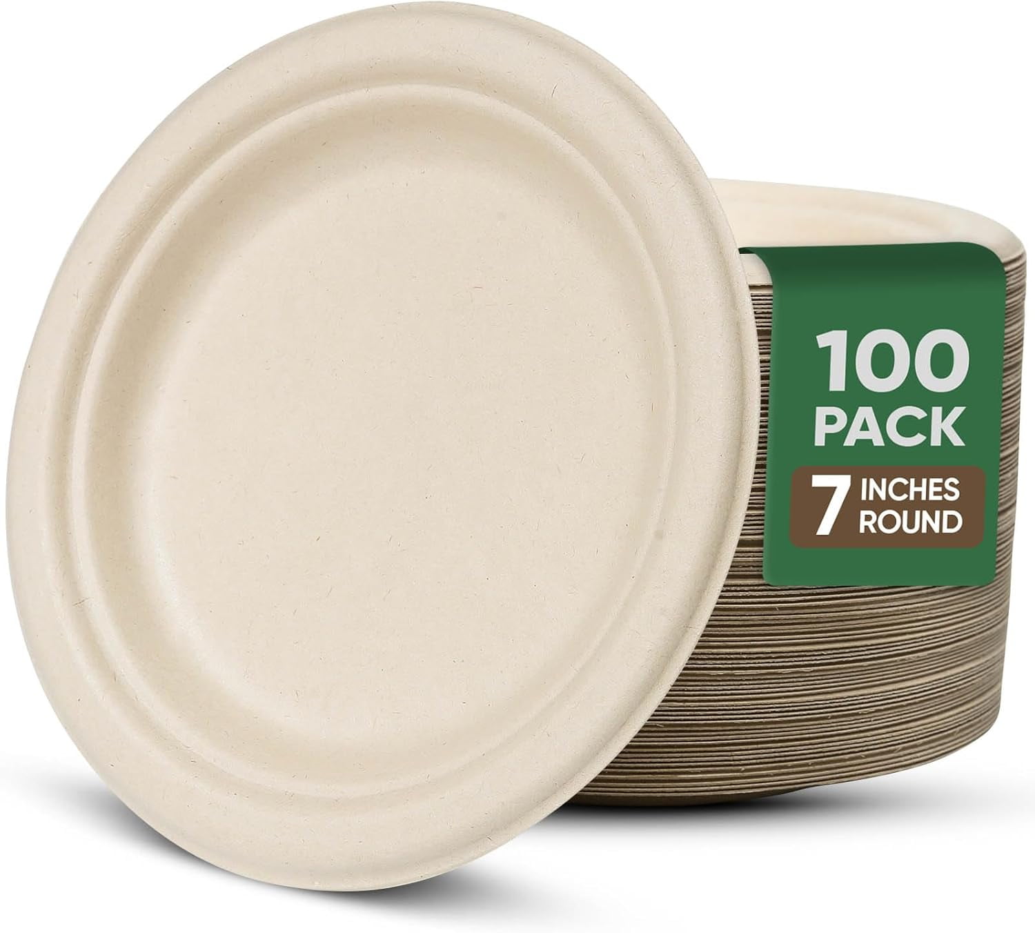 7 Inch Paper Plates 100 Pack - 100% Compostable Disposable Plates ...