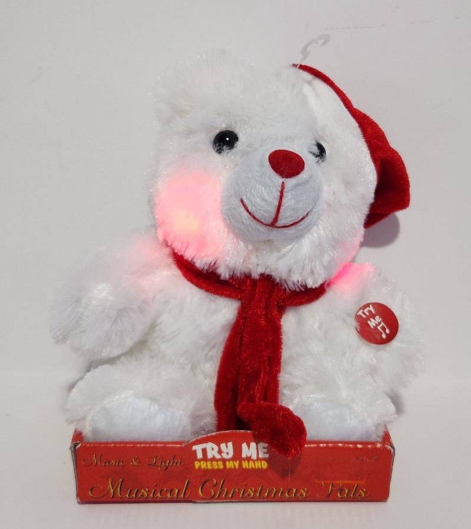 7 Inch Polar Bear Santa Claus Light Up Musical Pals Plush - Plays "We ...