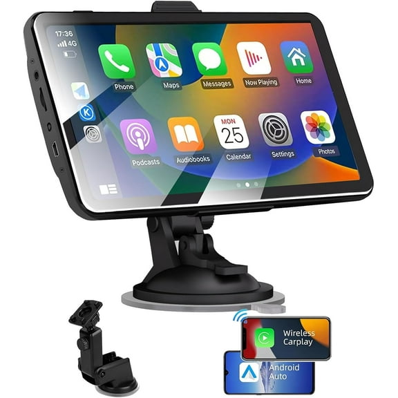 HOMPOW 7'' Wireless Apple CarPlay & Android Auto Car Display – Portable ...