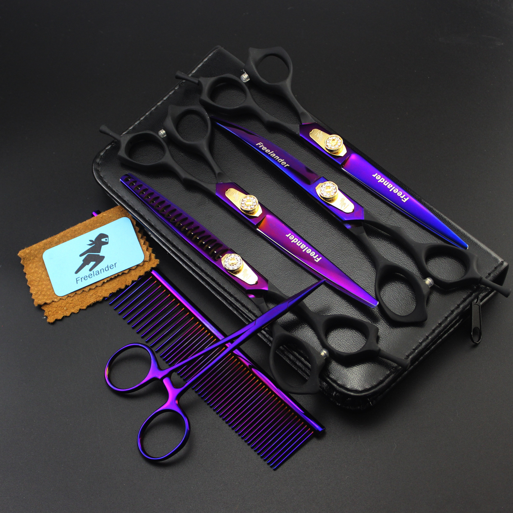 7-Inch Purple and Black Handle Pet Grooming Scissors Set 4 Pieces ...