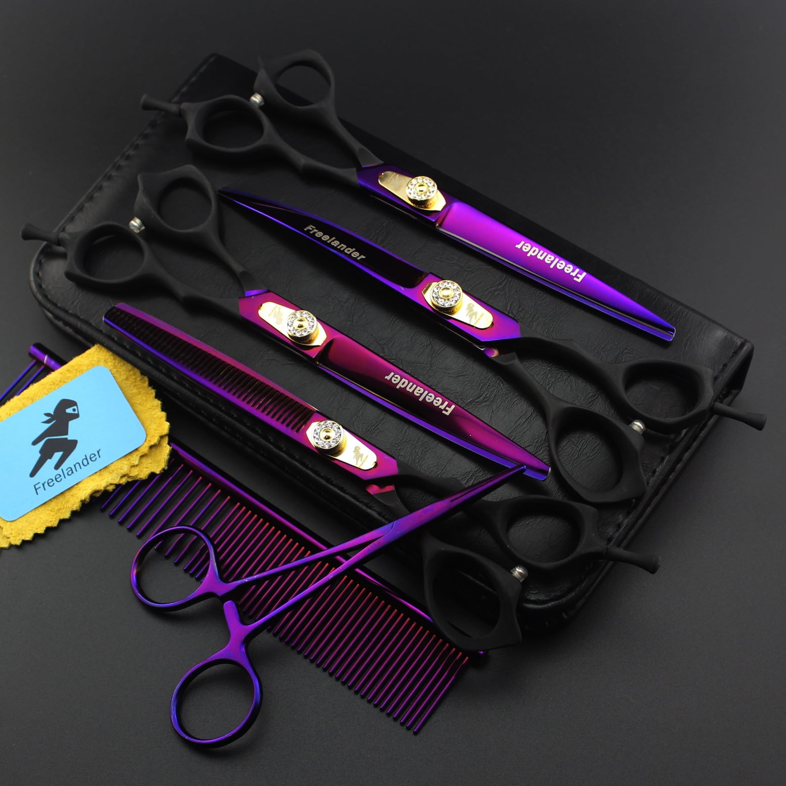 7-Inch Purple and Black Handle Pet Grooming Scissors Set 4 Pieces ...