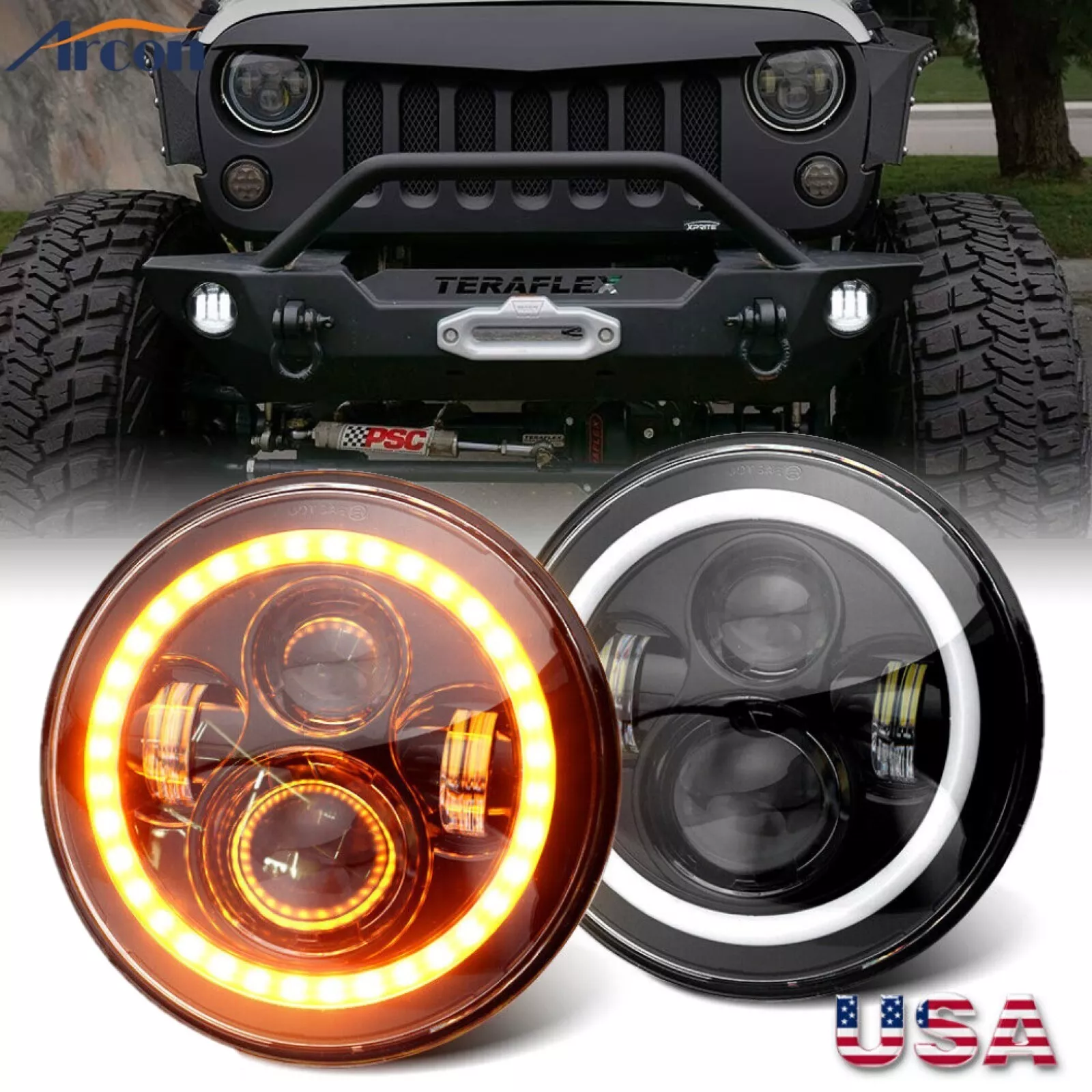 7" Inch RGB Halo Headlights & 4" Fog Lights Led Combo Headlamp Assembly ...