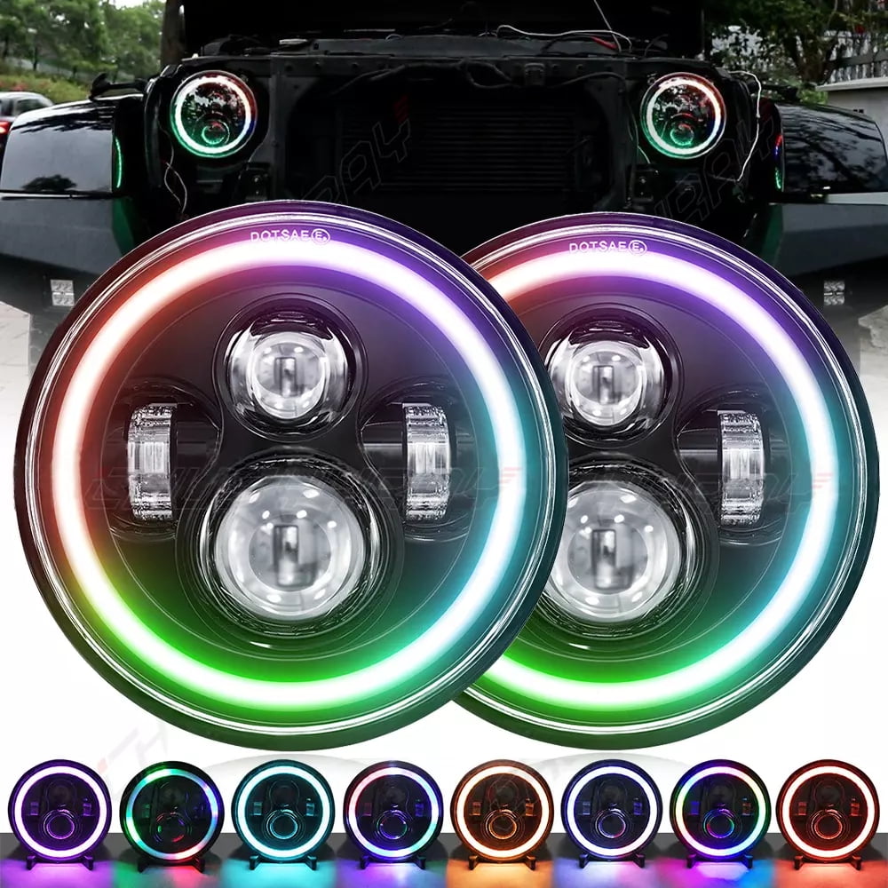 7" Inch RGB LED Headlights Halo Angel Eyes DRL - for Chevy C10 Camaro ...