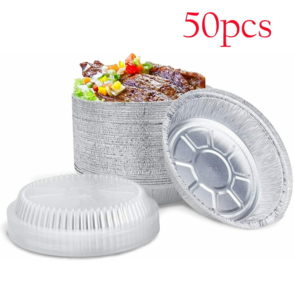 7-Inch Round Foil Pans with Plastic Dome Lids, Disposable Aluminum Tin ...