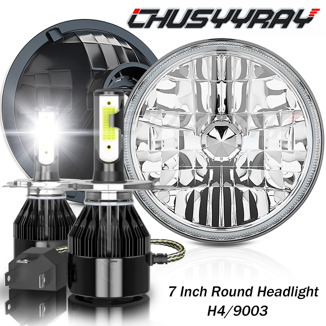 7 Inch Round Led Headlight H4 9003 Hi/Lo Bulb for Chevy C10 C20 C30 G10 ...