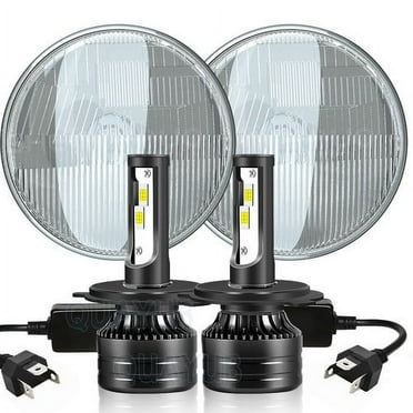 1 PAIR 7" ROUND H6024/H6017 H4 CONVERSION HEADLIGHT + H4 LED WHITE ...
