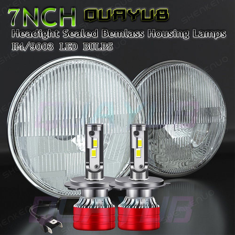 7 Inch Round Sealed Beam Glass Clear Lens Headlights H4 Bulbs H6024 ...