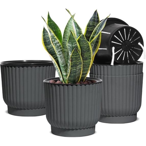 7 Inch Self Watering Plant Pots for Indoor Plants, 4 Pack Durable ...