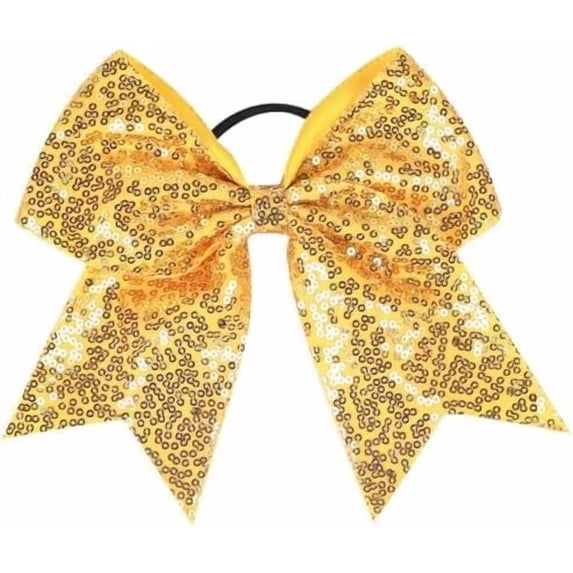 7 Inch Sequin Yellow Bow Elastic Hair Tie, Large Glitter Hair Bow ...