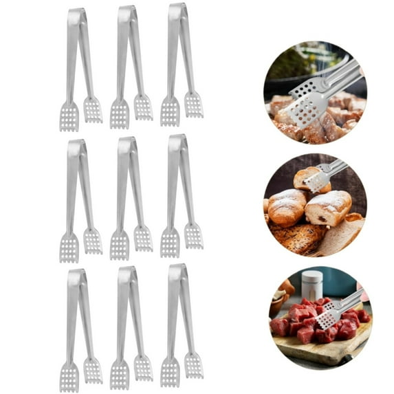 7 Inch Serving Tongs,Stainless Steel Appetizer Tongs,10pack of Reusable ...