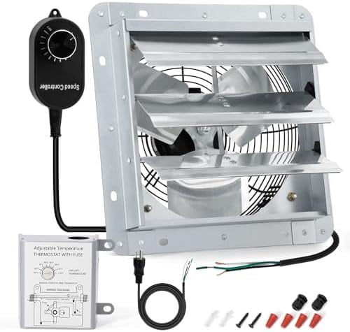 7 Inch Shutter Exhaust Fan, 760 CFM High Speed Wall Mounted Fan, Attic ...