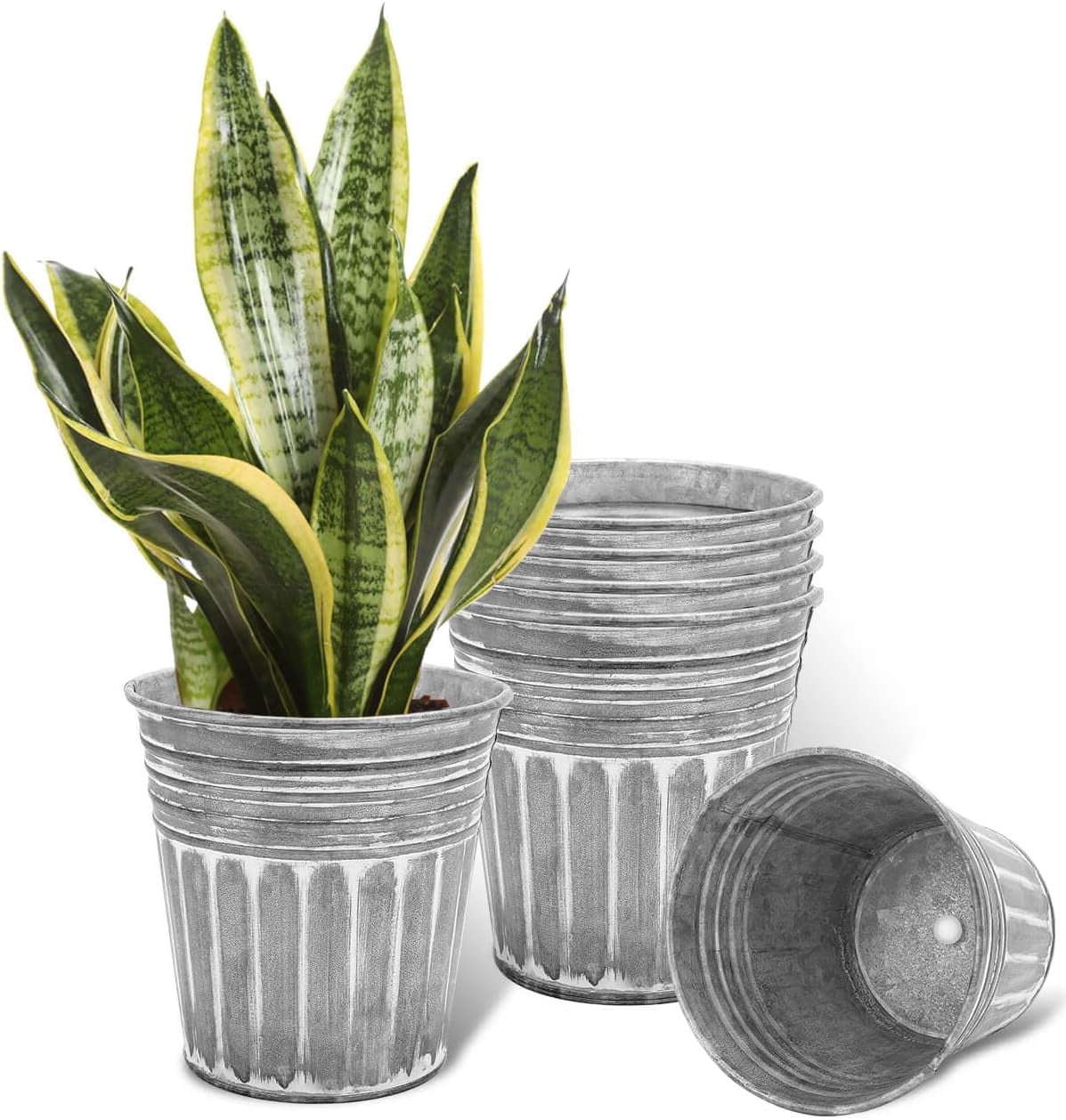 7 Inch Silver Metal Rustic Flower Pots - 6Pcs Medium Galvanized ...