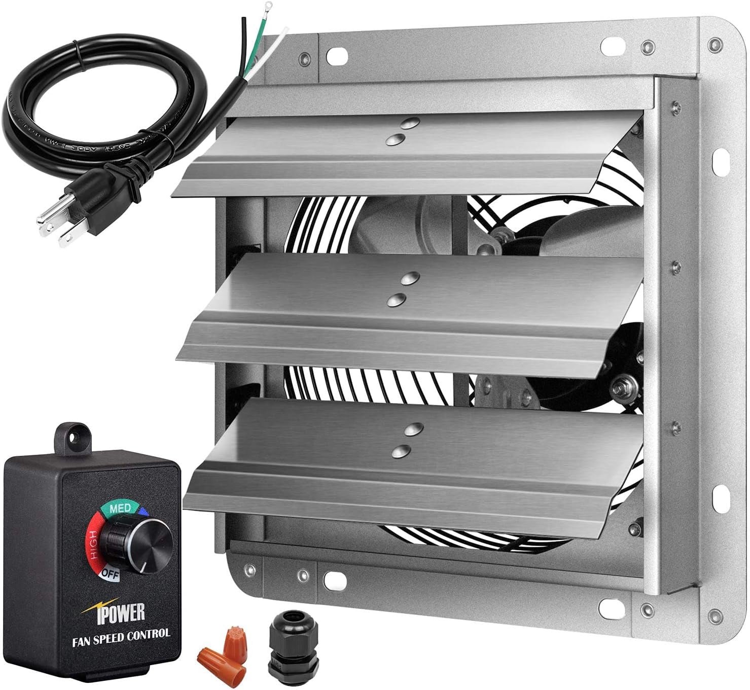 7 Inch Wall Mounted Shutter Exhaust Fan, Aluminum, 1600 RPM, 760 CFM ...