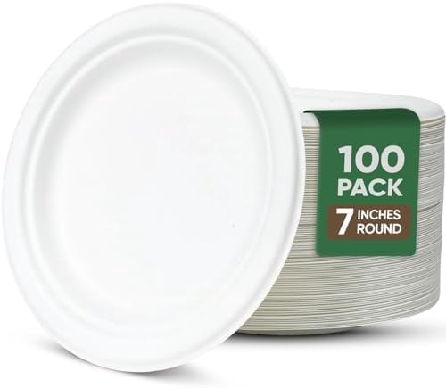 7-Inch White Paper Plates 100 Pack - 100% Compostable Dessert Plates ...