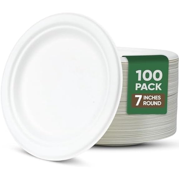 7-Inch White Paper Plates 100 Pack - 100% Compostable Dessert Plates ...