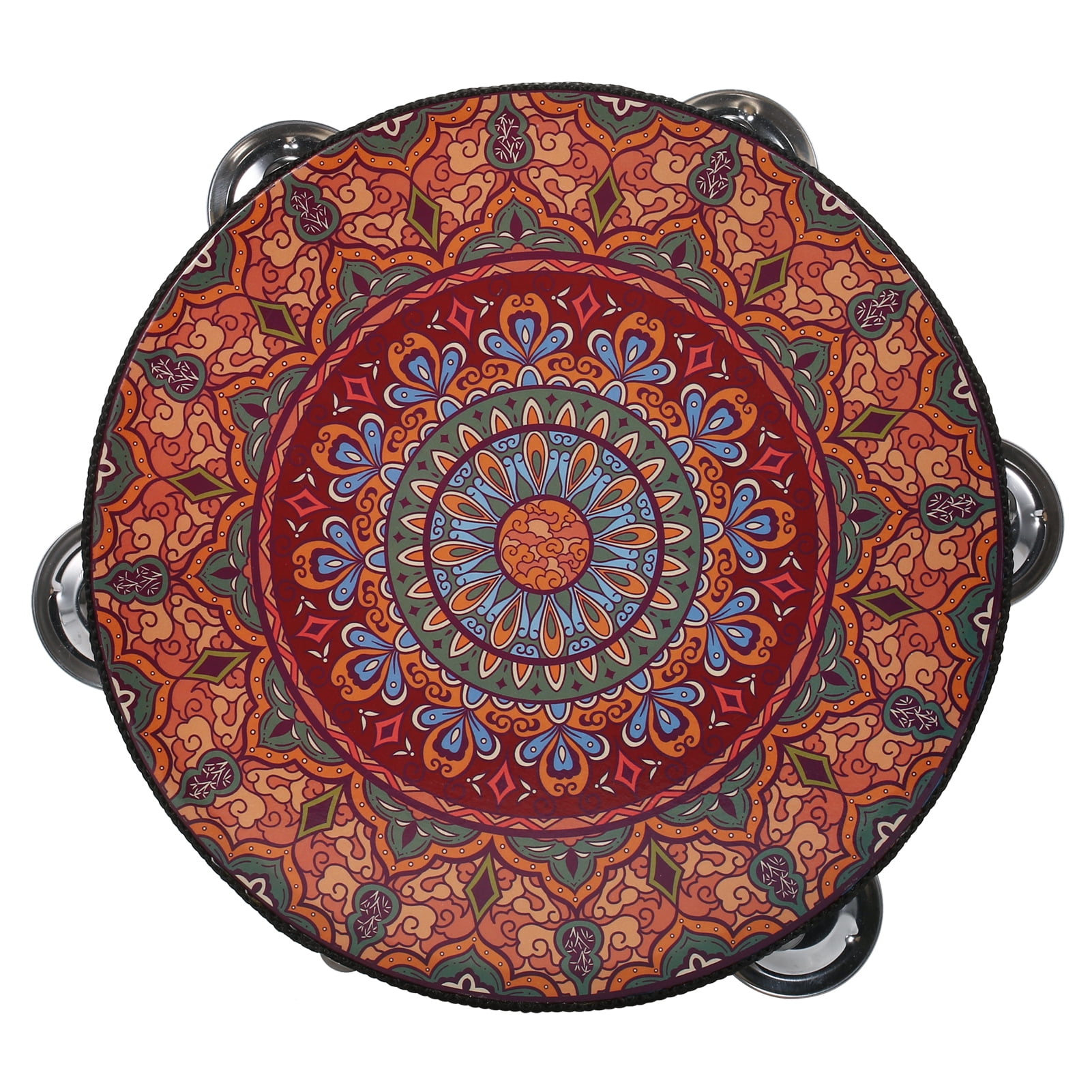 7 Inch Wooden Tambourine Handbell Hand Drum with Double Row 10pcs Metal ...