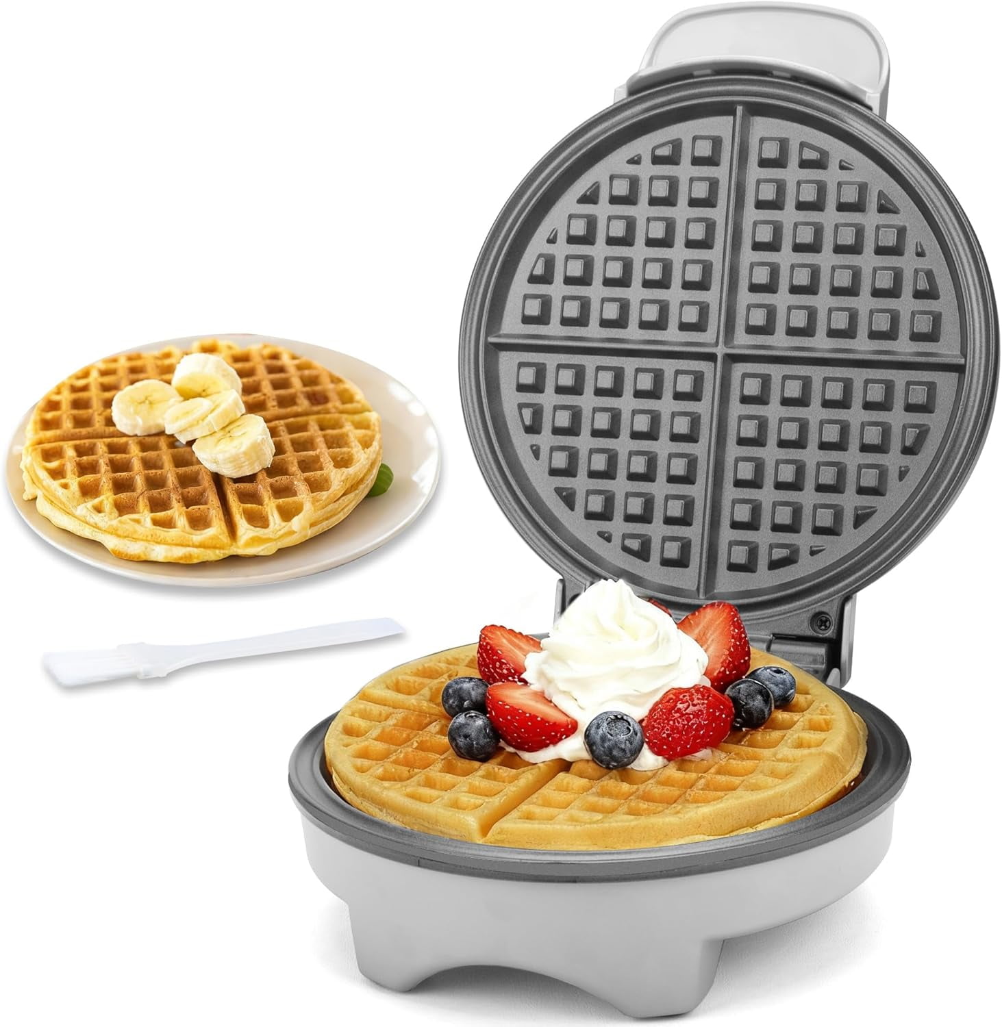7 Inches Classic Waffle Maker Machine, Round Waffle Iron, Electric ...