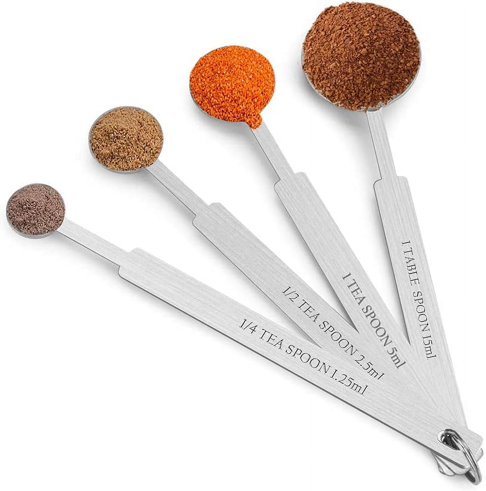 7 Inches Long Handle Measuring Spoons Set, Premium Stainless Steel ...