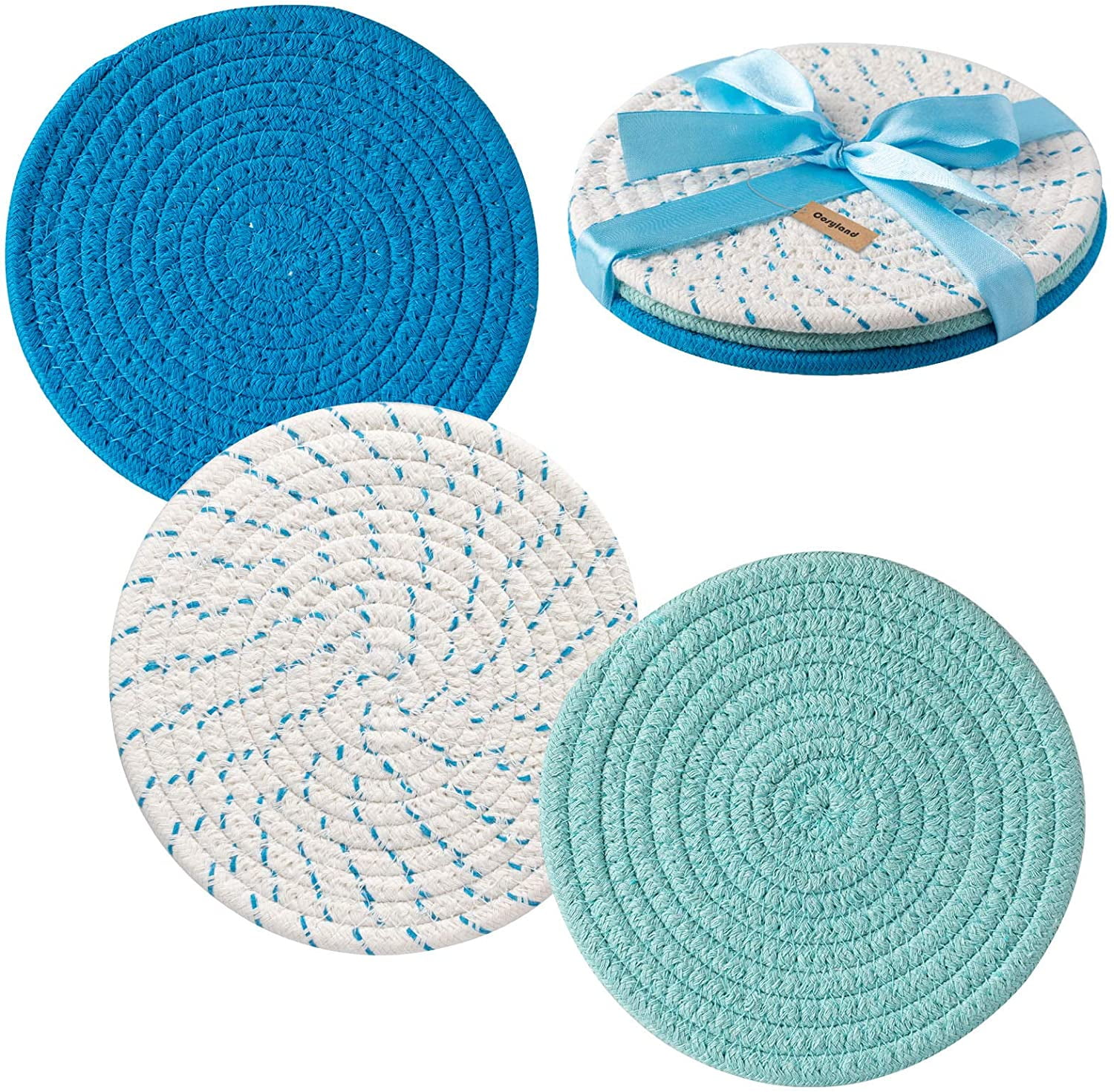 7'' Kitchen Pot Heat Pans Holders, 3pk Braided 100% Cotton Coasters ...