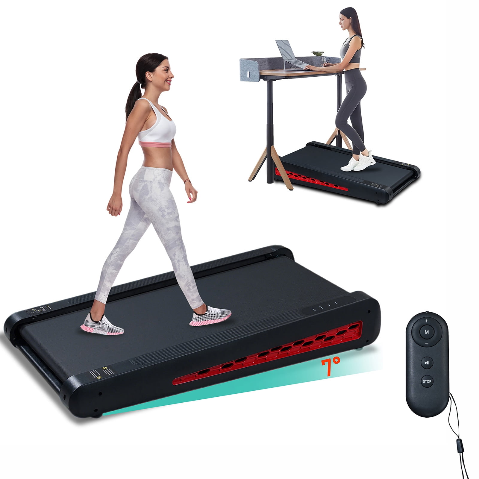 7° Incline Under Desk Treadmill - 2.5HP Quiet Walking Pad, 220lbs ...