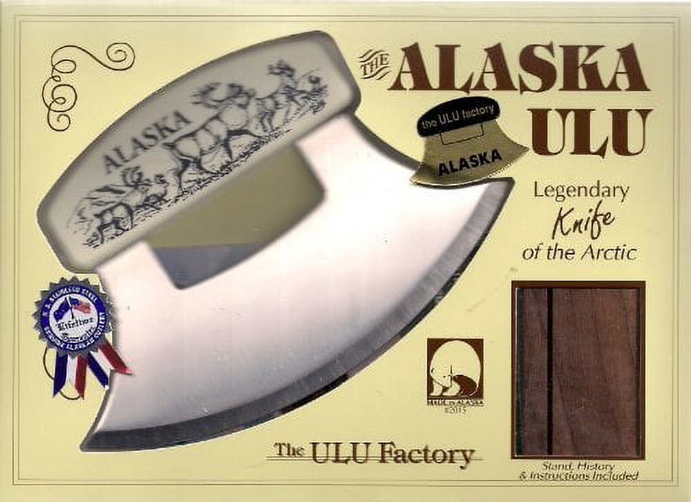 7" Inupiat Style Cultured Ivory Handled Ulu with Walnut Stand (Etched ...