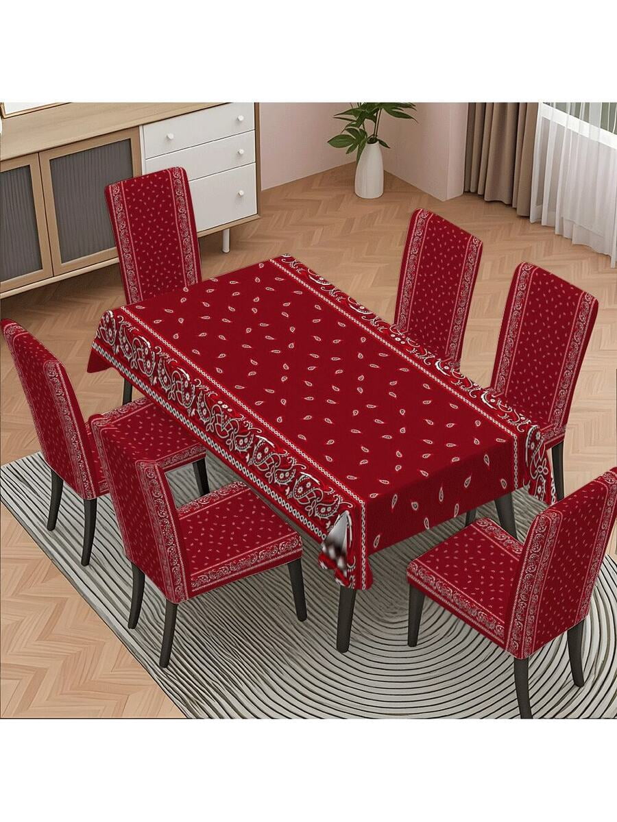 7 Items Red Background White Bandana Pattern Vintage Tablecloth And ...