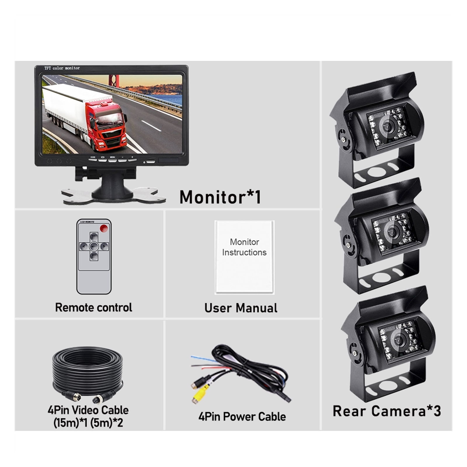 7" LCD Color TFT Rear View Monitor 800*480 for Bus Truck RV IR LED Back ...