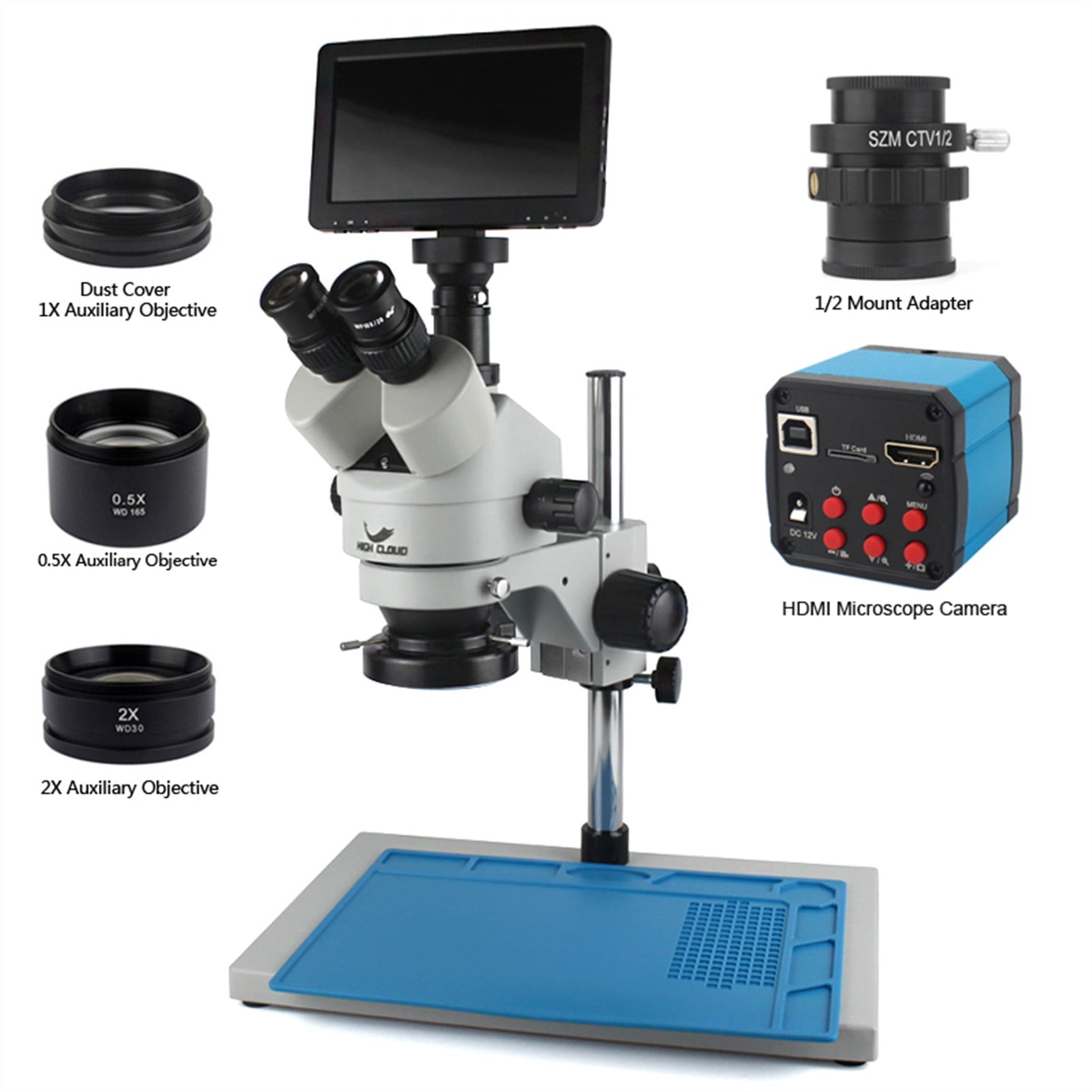 7 LED Displa 7X-45X Simul-Focal Trinocular Stereo Microscope HDMI USB ...