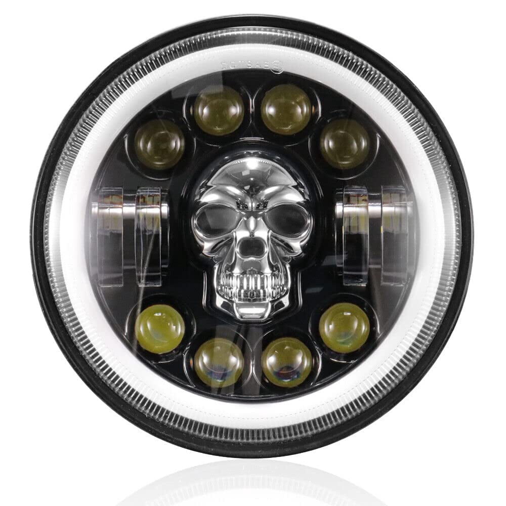 7" LED Motocycle Truck Auto Skull Headlight For Honda Kawasaki Suzuki ...