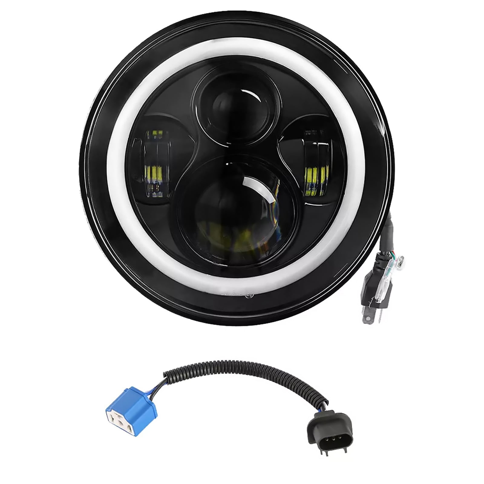 7" LED Motorcycle Headlight for Honda Kawasaki Yamaha White/Amber Halo ...