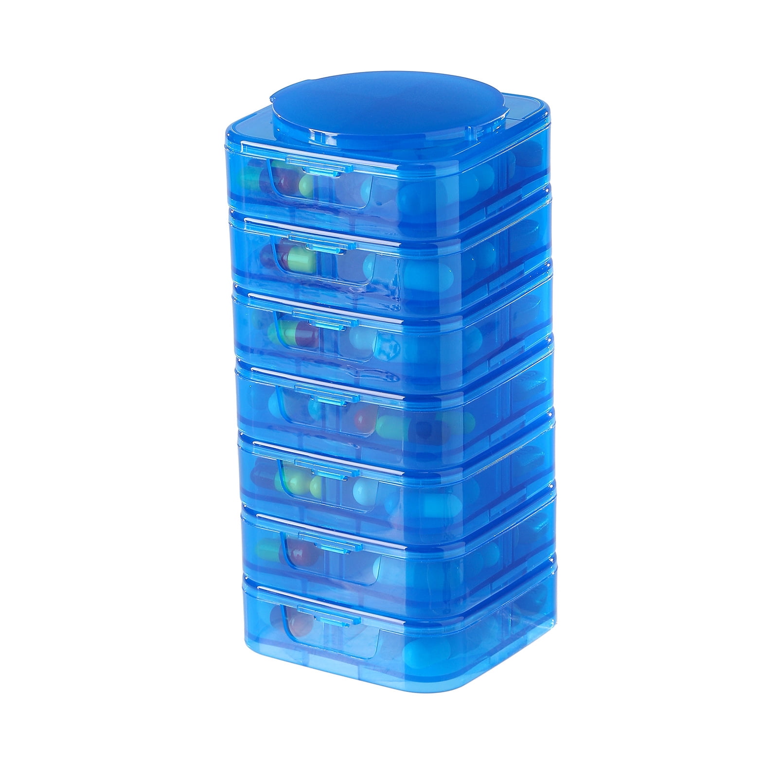 7-Layer Deep Blue Portable Pill Organizer, Detachable, 7 Day Pill Box ...