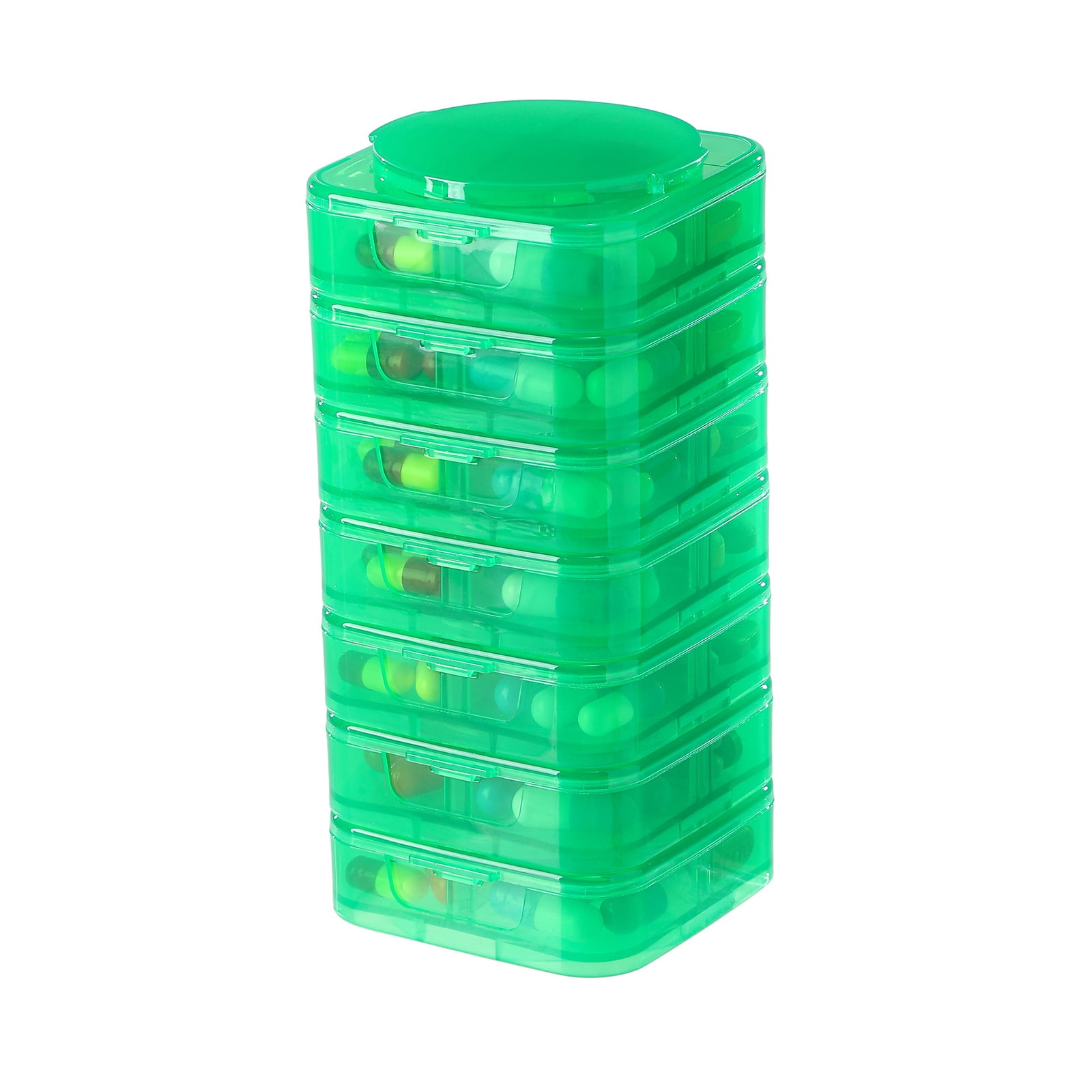 7-Layer Green Portable Pill Organizer, Detachable, 7 Day Pill Box Case ...
