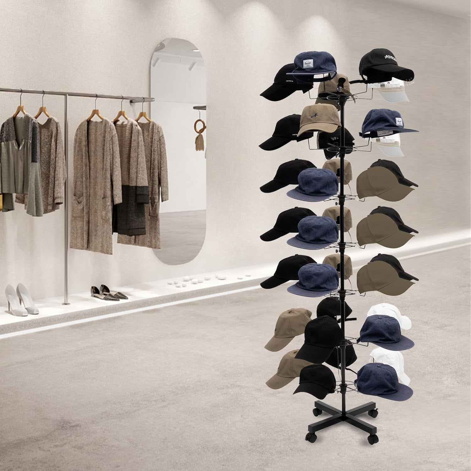 7-Layer Hats Display Rack Rotating Retail Hat Rack Stand Mobile Display ...