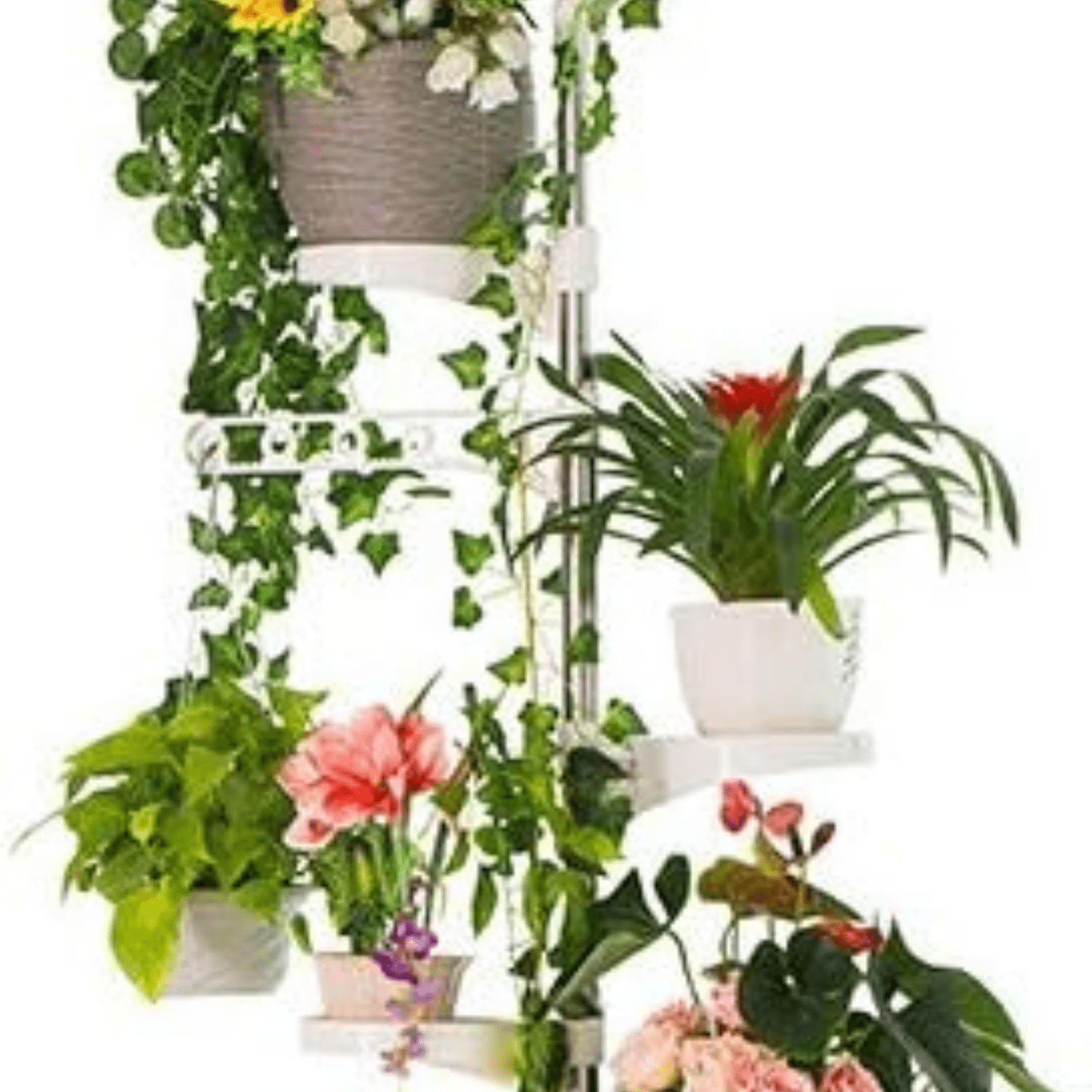 7-Layer Indoor Plant Stands Spring Tension Pole Metal Flower Display ...