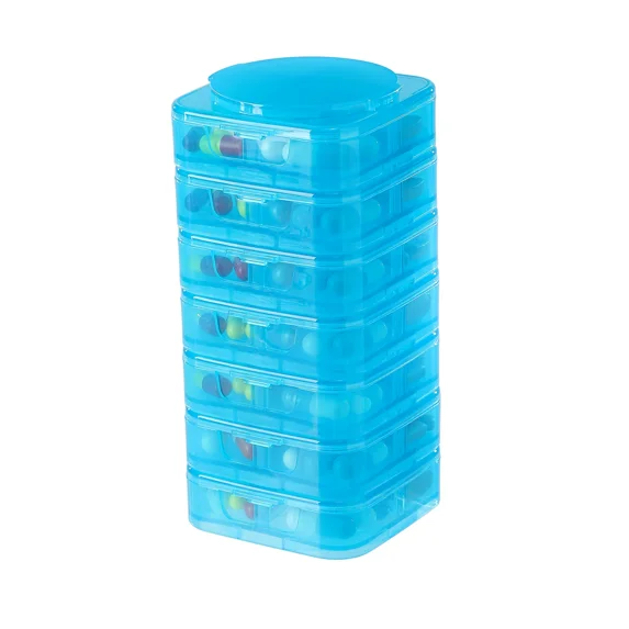 7-Layer Light Blue Portable Pill Organizer, Detachable, 7 Day Pill Box ...