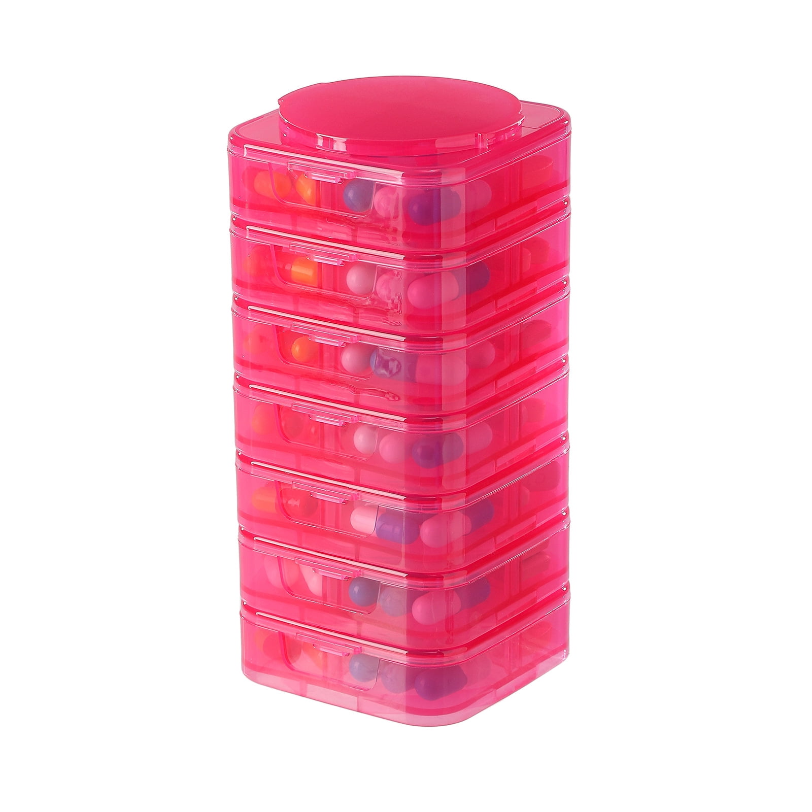7-Layer Pink Portable Pill Organizer, Detachable, 7 Day Pill Box Case ...