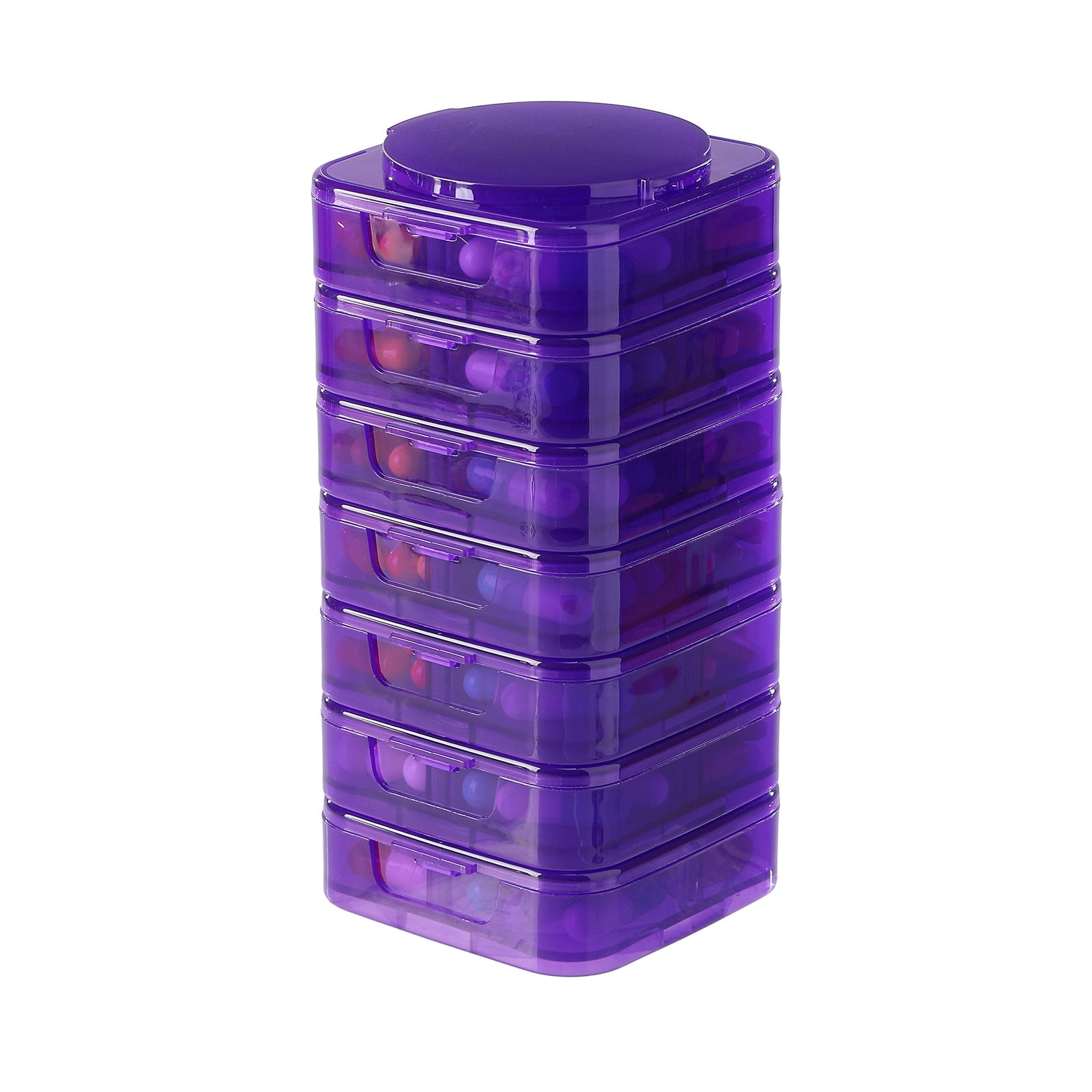 7-Layer Purple Portable Pill Organizer, Detachable, 7 Day Pill Box Case ...