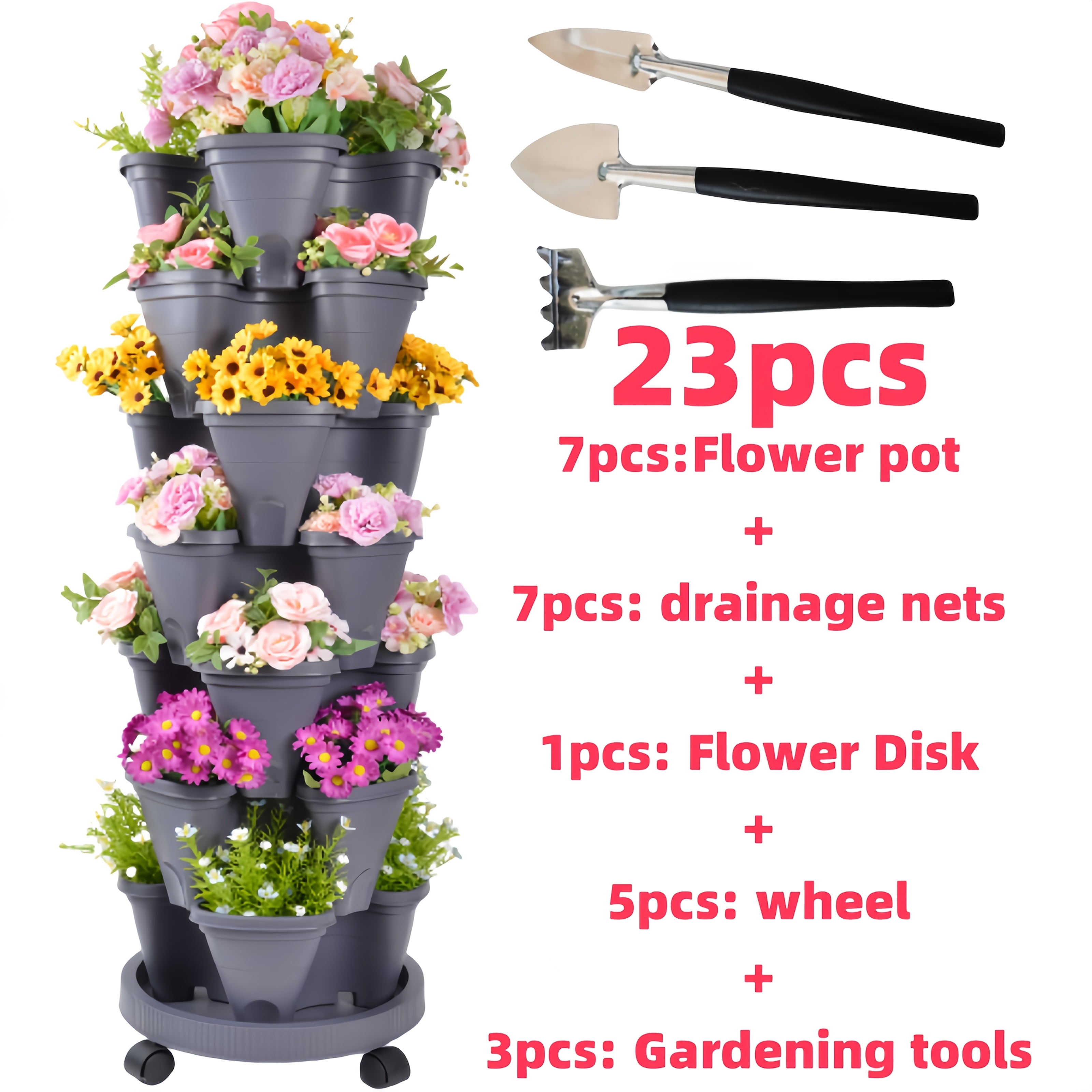 7-Layer Stackable Flower Pots, 23-Piece Vertical Garden Planter for ...