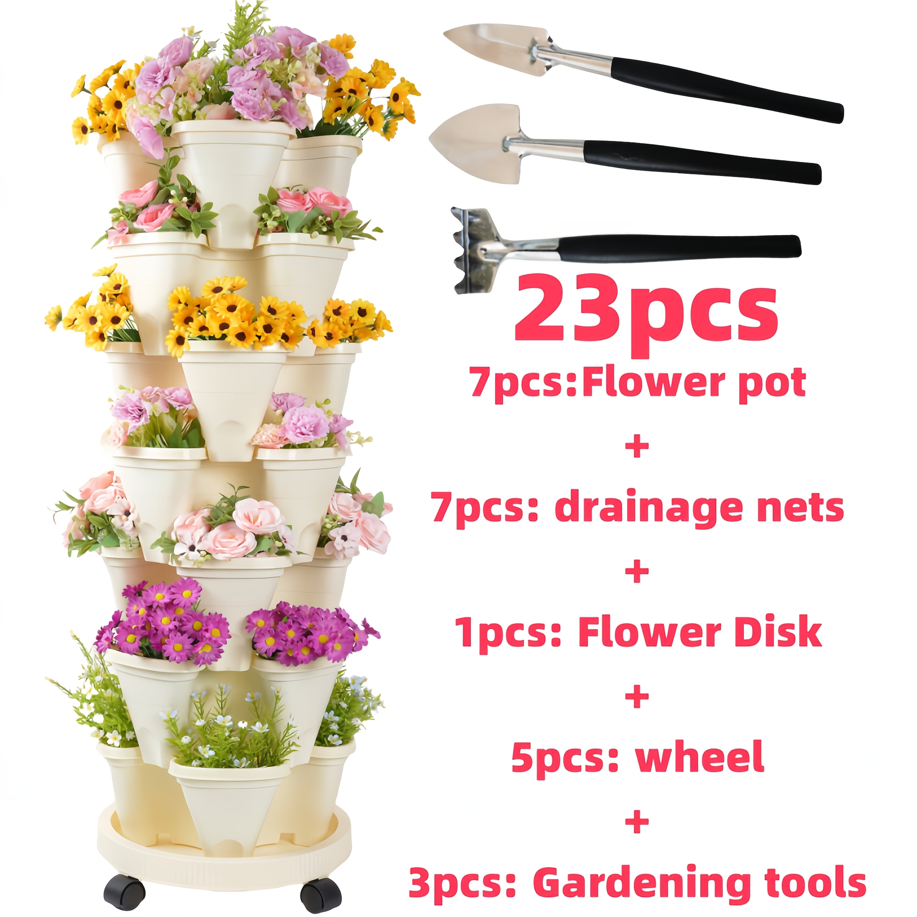 7-Layer Stackable Flower Pots, 23-Piece Vertical Garden Planter for ...