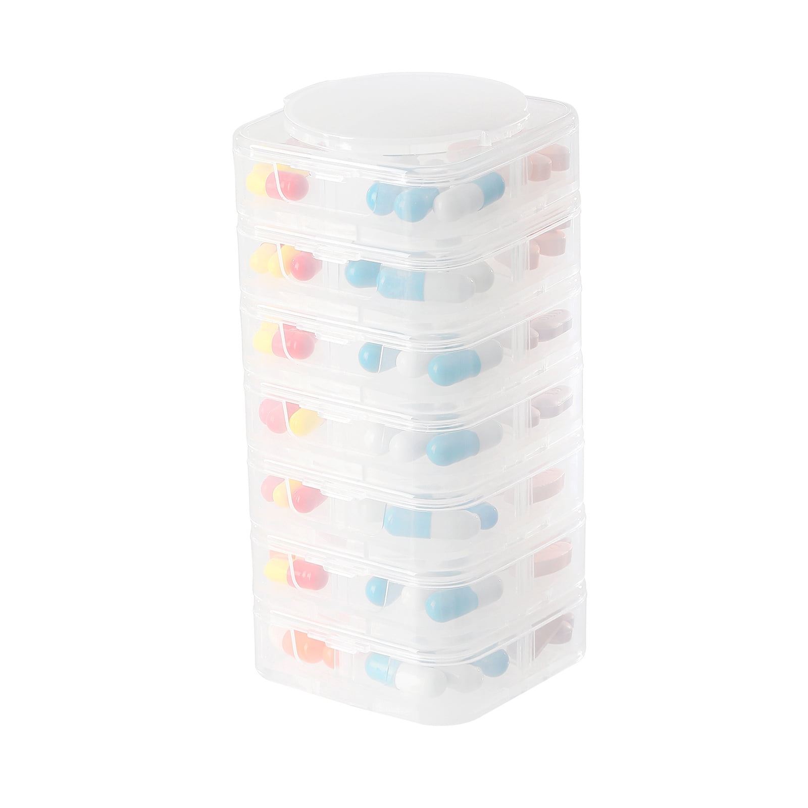 7-Layer White Portable Pill Organizer, Detachable, 7 Day Pill Box Case ...