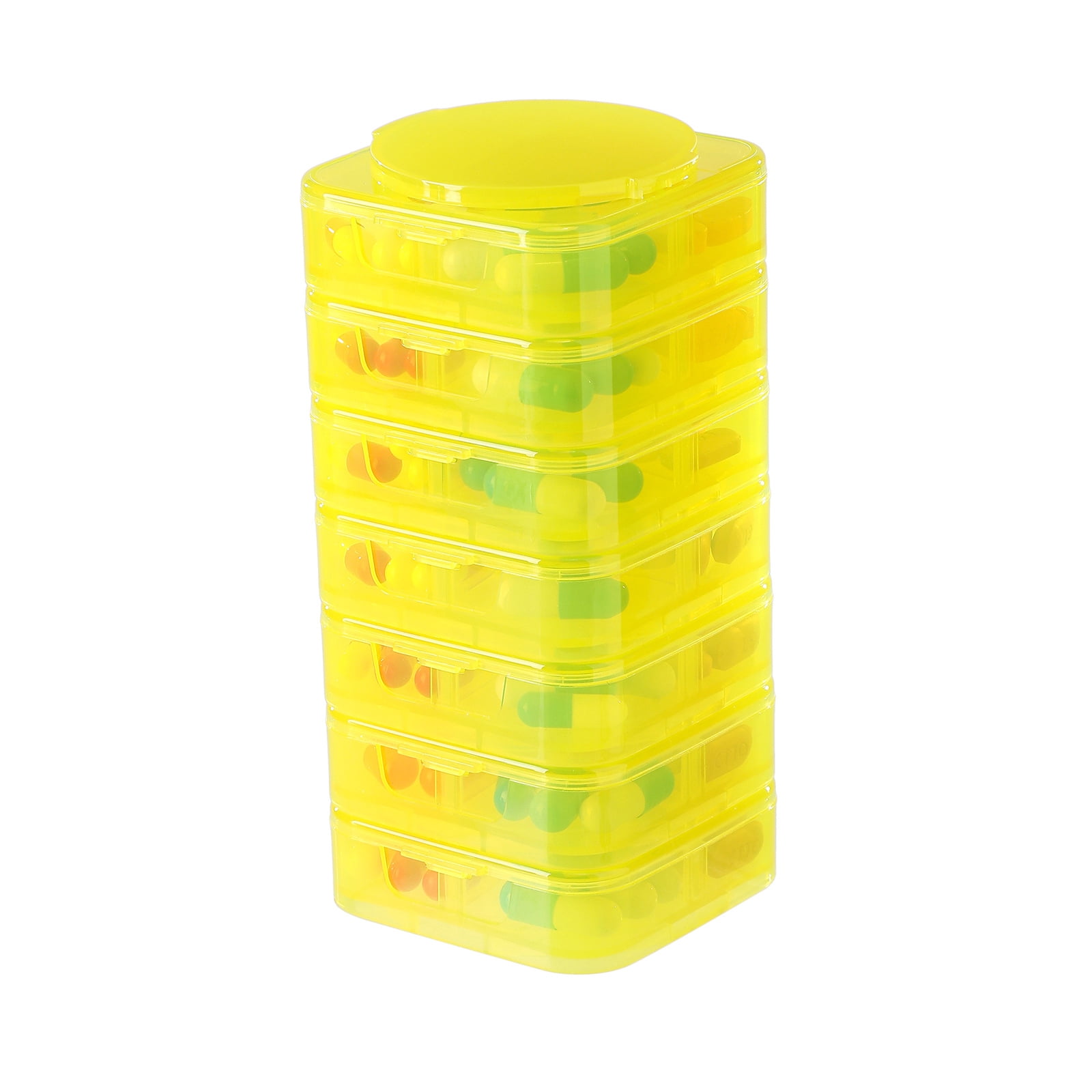 7-Layer Yellow Portable Pill Organizer, Detachable, 7 Day Pill Box Case ...
