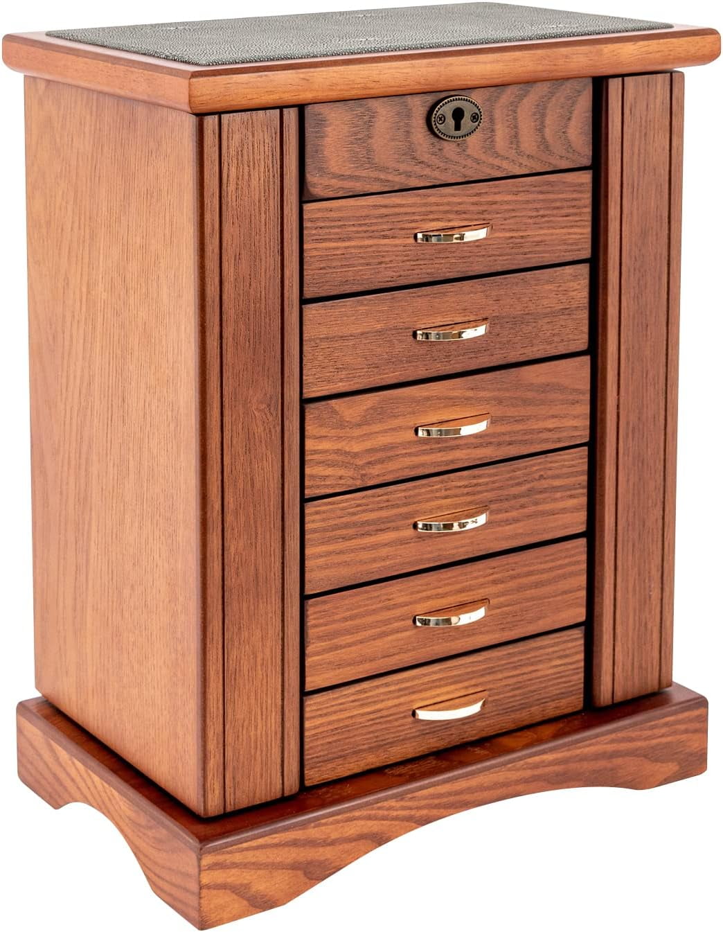 7 Layers Locking Jewelry Organizer with 2 Swing-Out Cabinets, Wooden ...