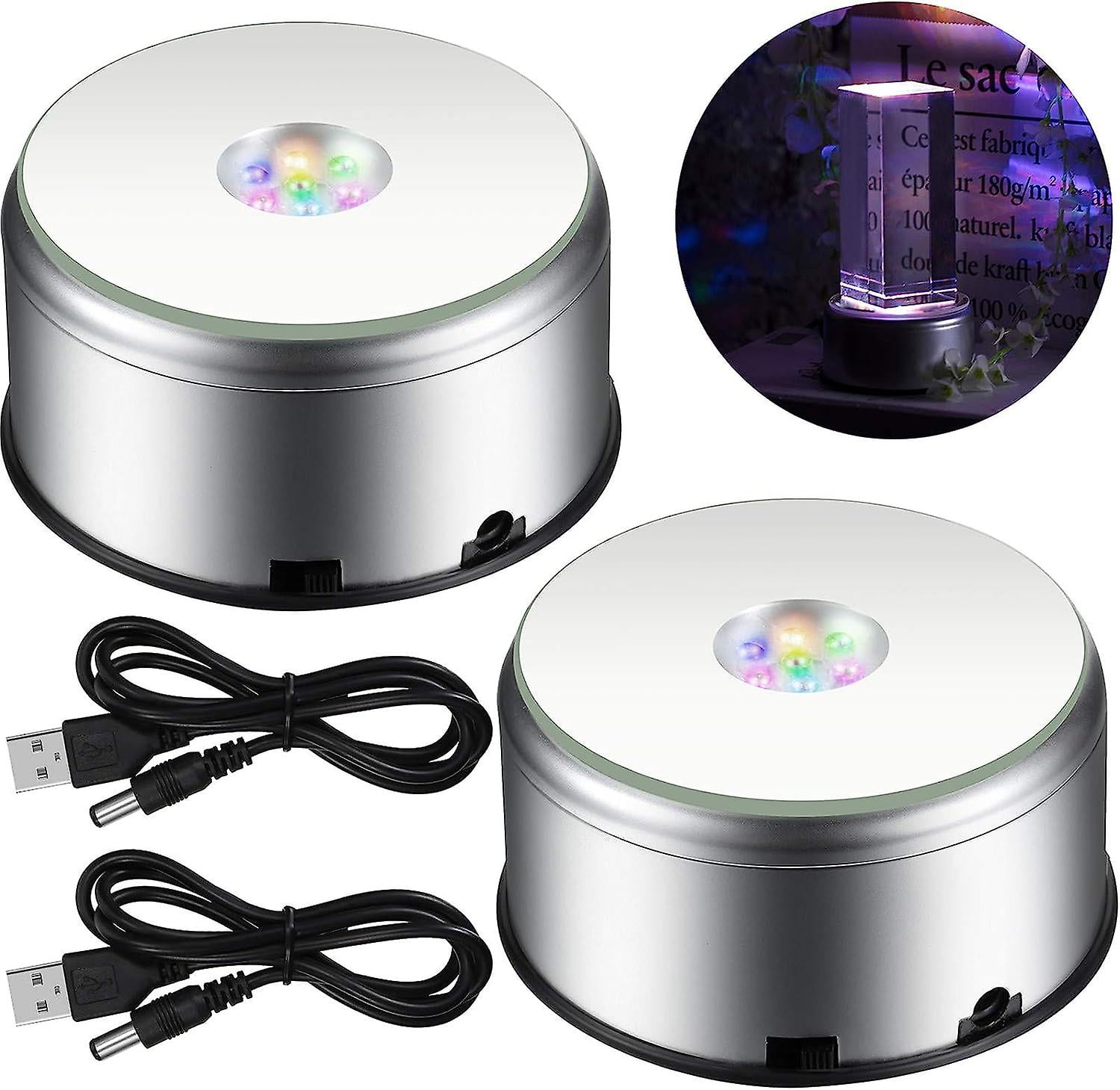 7 Led Display Base Colorful Light Rotating Crystal Display Base Stand ...