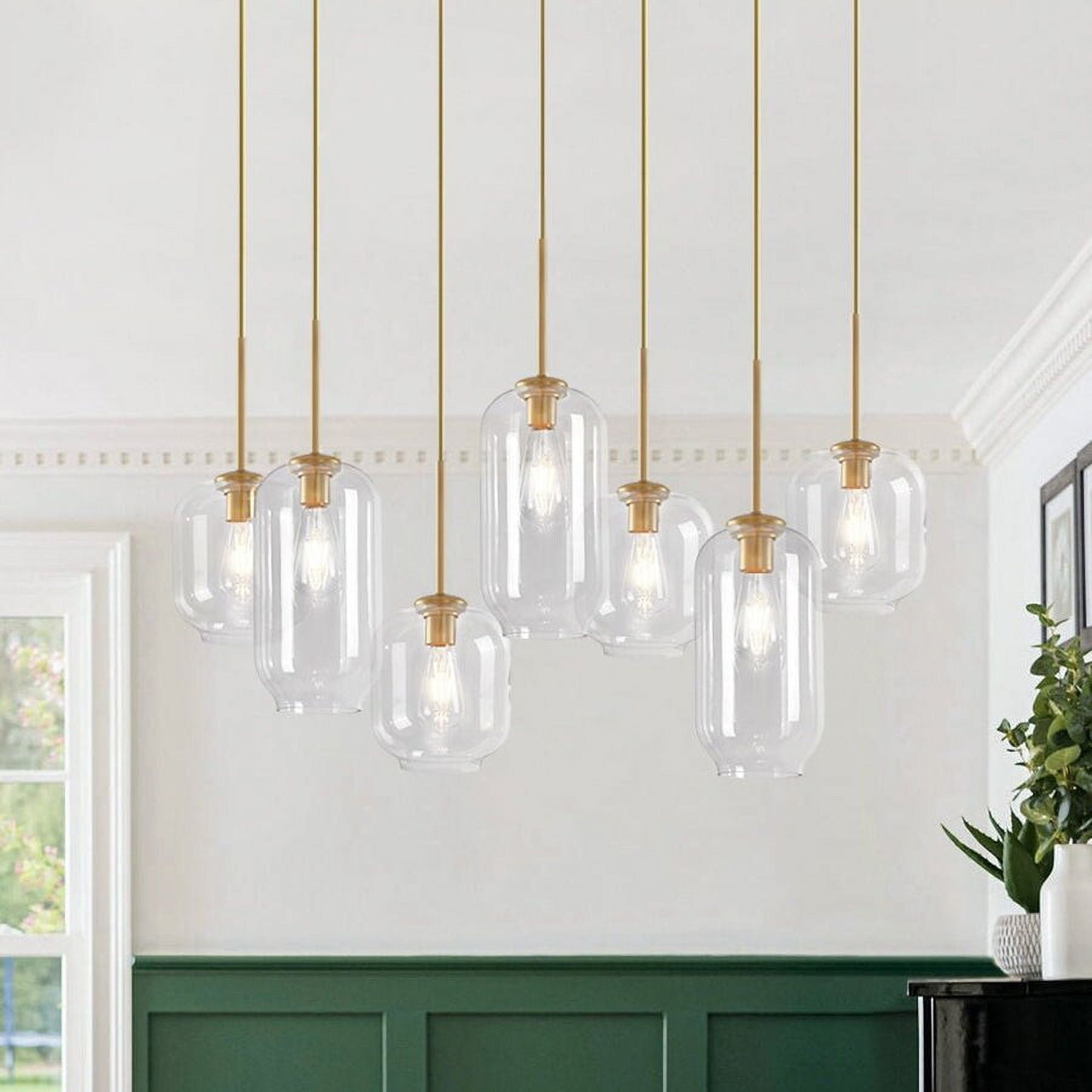 7-Light Cluster Glass Shade Linear Island Pendant - Mid-century Modern ...