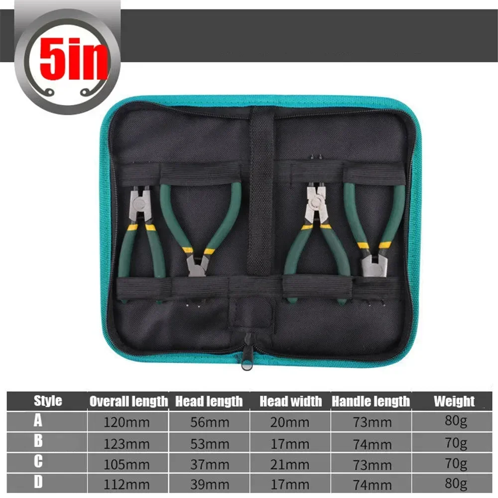 7'' Long Nose Plier Set with Storage Bag Staight Snap Ring Remover 4Pcs ...